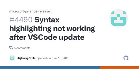 Syntax Highlighting Not Working After Vscode Update · Issue 4490 · Microsoftpylance Release