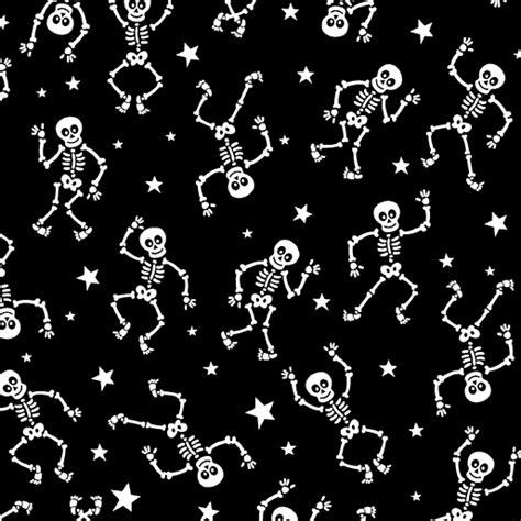 Glow O Ween Glowing Skeletons Black Patchworkstoffe