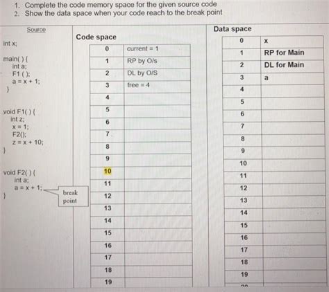 1 Complete The Code Memory Space For The Given Chegg Com