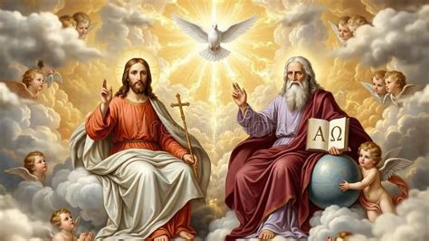 The Holy Trinity God The Father Son Jesus Christ And Holy Spirit In