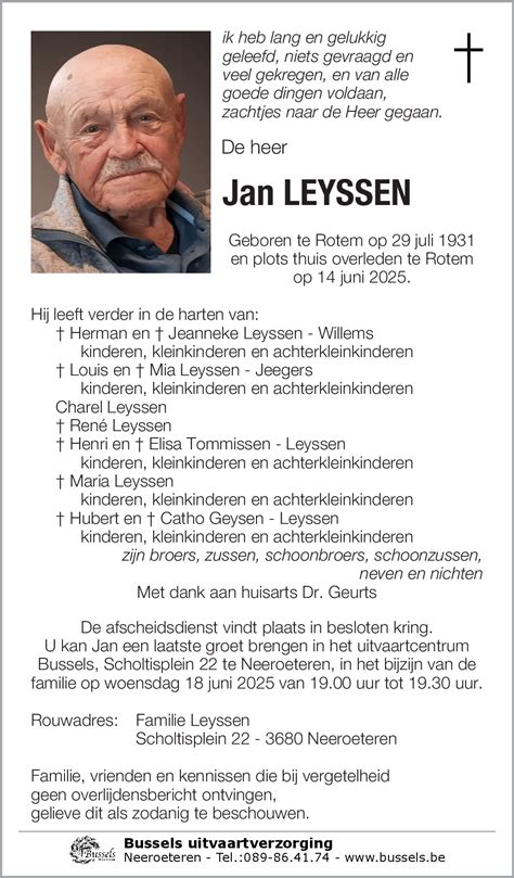 Jan Leyssen † 14 06 2025 Inmemoriam