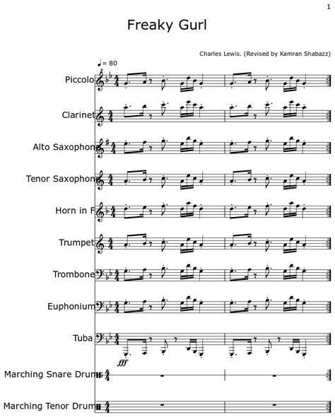 Freaky Gurl Sheet Music For Piccolo Clarinet Alto Saxophone Tenor Saxophone Horn In F