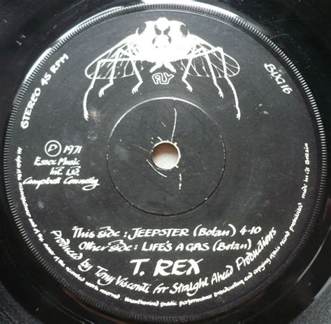 T Rex Jeepster Lifes A Gas Vinyl Solid Centre 7 45 Rpm