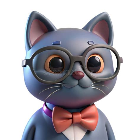 Smart Cat In Glasses With A Bow On His Neck Businessman Or Scientist Stock Illustration