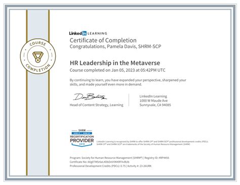 Certificate Of Completion Pamela Davis Shrm Scp
