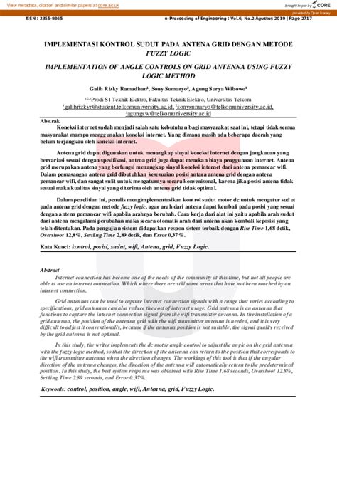 Pdf Implementasi Kontrol Sudut Pada Antena Grid Dengan Metode Fuzzy Logic