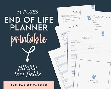 End Of Life Planner Digital Download Printable Fillable Text