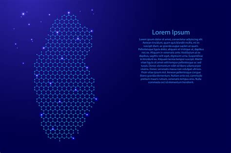 Peta Qatar Dari Bentuk Heksagonal Futuristik Garis Titik Bintang Biru