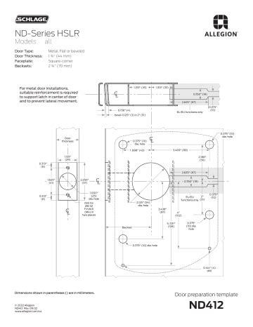Schlage Nd Series Hslr Door Prep Template Manualzz
