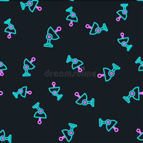 Line Radar Icon Isolated Seamless Pattern On Black Background Search System Satellite Sign