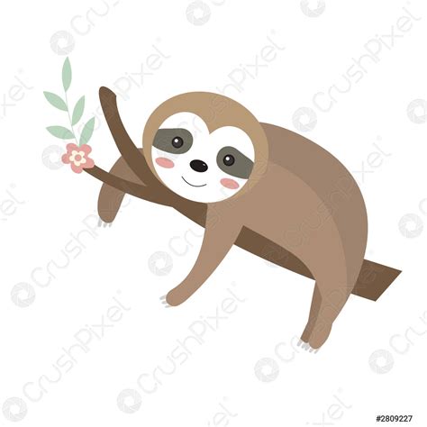 Cute Sloth Icon Flat Cartoon Style Vector Illustration Stock Vector