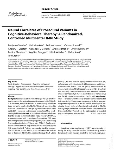 Pdf Neural Correlates Of Procedural Variants In Cognitive Behavioral Therapy A Randomized