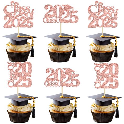 Rose Gold 30 Pack Graduation Cap Coc1cupcake Toppers Class Of 2024