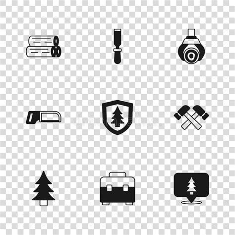 Set Toolbox Crossed Hammer Location Of The Forest Shield With Tree Grapple Crane Grabbed Log