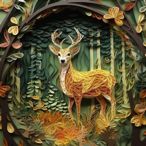 Premium Ai Image Colorful Deer Standing Paper Quilling Generative Ai