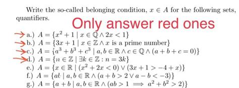 solved write the so called belonging condition x∈a for the