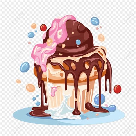 融化的冰淇淋剪貼畫紙杯蛋糕上的巧克力冰淇淋 上面灑滿了彩色的卡通片 向量卡通巧克力eps圖案素材免費下載，可愛卡通圖片，尺寸4267 ×