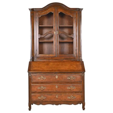 Baker Furniture French Provincial Walnut Secretary Desk With Bookcase