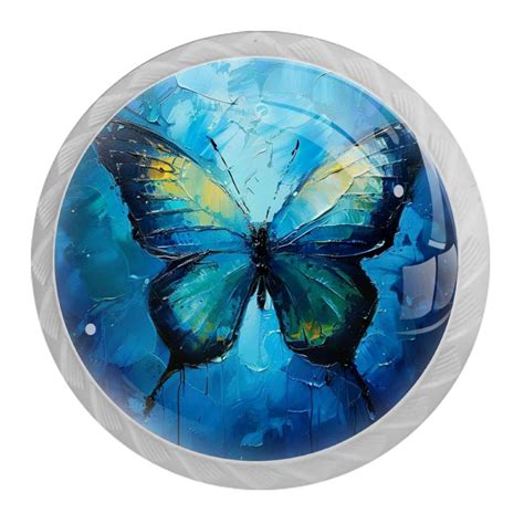 Butterfly Blue Custom Drawer Knobs Cabinet Knobs Abs Glass Drawer Pulls With Screws Hardware