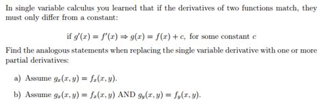 solved in single variable calculus you learned that if the