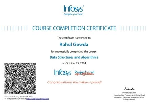 Rahul N S On Linkedin I Have Completed My Certification Course Of Data Structure And Algorithms