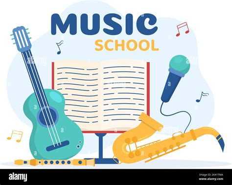 Music School Template In Hand Drawn Cartoon Flat Illustration Playing