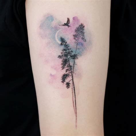 Watercolor Pine Tree Tattoo