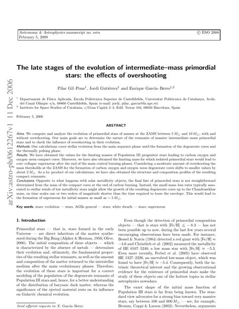 Pdf The Late Stages Of The Evolution Of Intermediate Mass Primordial