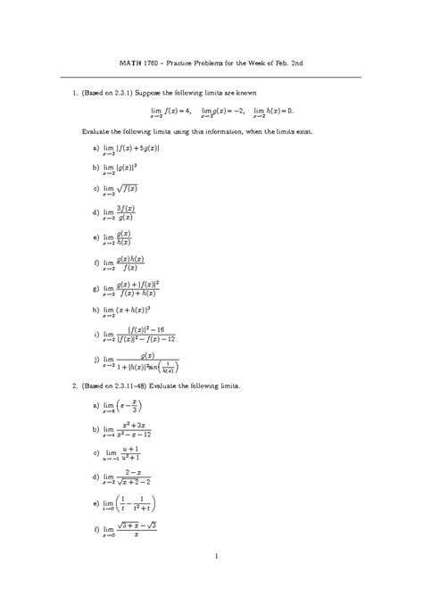 Math 1760 Weekly Practice Problems Limits Evaluation Studocu