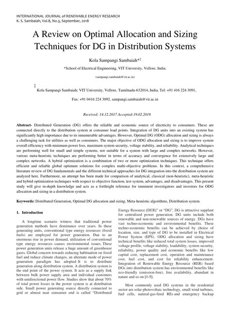 Pdf A Review On Optimal Allocation And Sizing Techniques For Dg In Distribution Systems