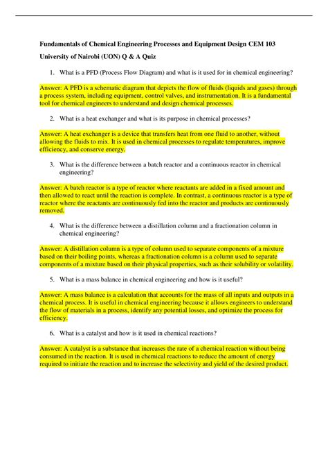 Fundamentals Of Chemical Engineering Processes Equipment Design And