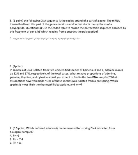 Solved 1 ﻿point ﻿the Following Dna Sequence Is The Coding