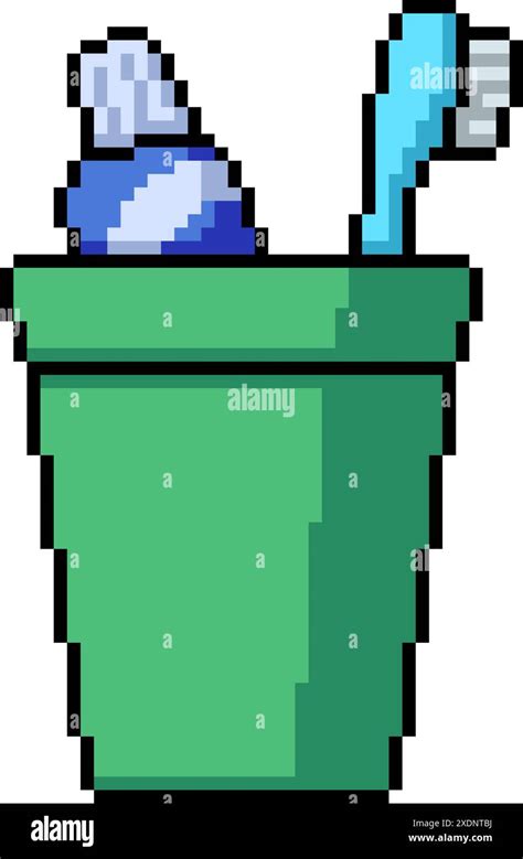 Pixel Art Of Cup Tothbrush Toothpaste Isolated Background Stock Vector