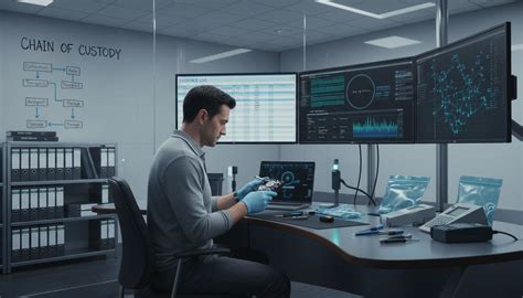 Computer Forensics Expert Analyzes Evidence In Lab Computer Forensics