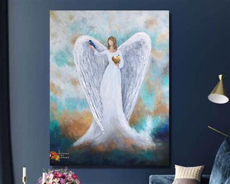 Original Angel Painting On Canvas Textured Guardian Angel Art Etsy