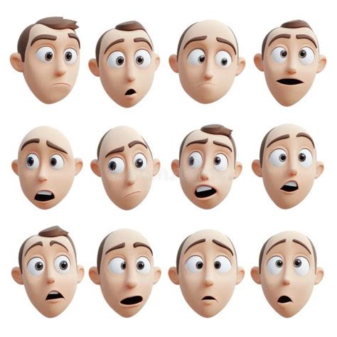 Twelve 3d Cartoon Man Faces Showing Different Expressions Stock Illustration Illustration Of