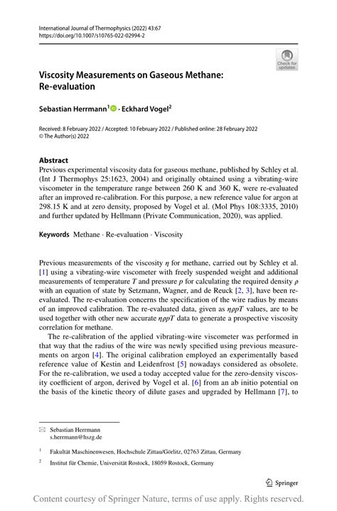 Pdf Viscosity Measurements On Gaseous Methane Re Evaluation