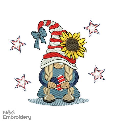 Usa Girl Gnome Embroidery Designs Nextembroidery