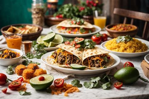 Mexican Food On White Table Premium Ai Generated Image