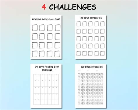 Reading Book Challenge Tracker Printable Book Reading Challenges 100