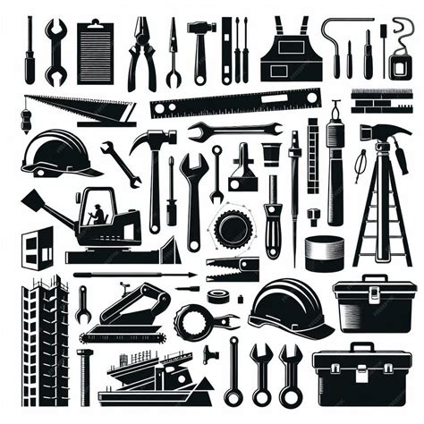 Premium Vector Shiloutte Construction Elements And Tools Set Vector