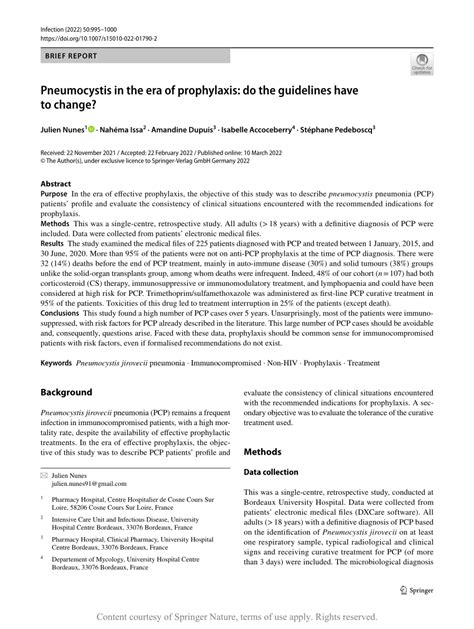 Pneumocystis In The Era Of Prophylaxis Do The Guidelines Have To