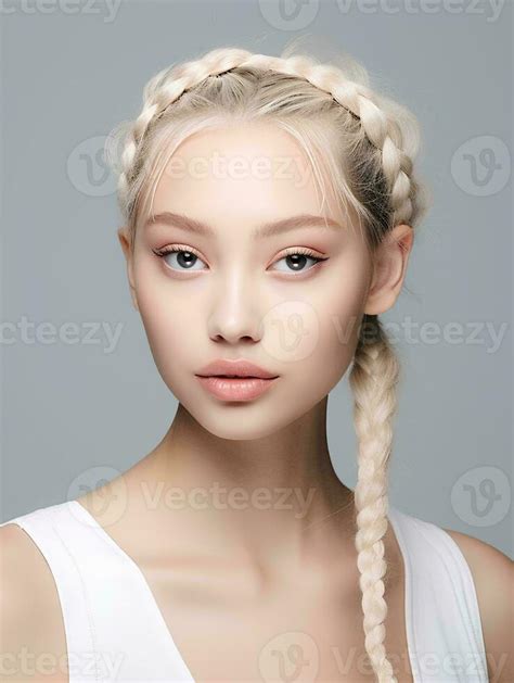 Ai Generated Portrait Of Beautiful Young Woman With Long Braided Blonde Hair Isolated White