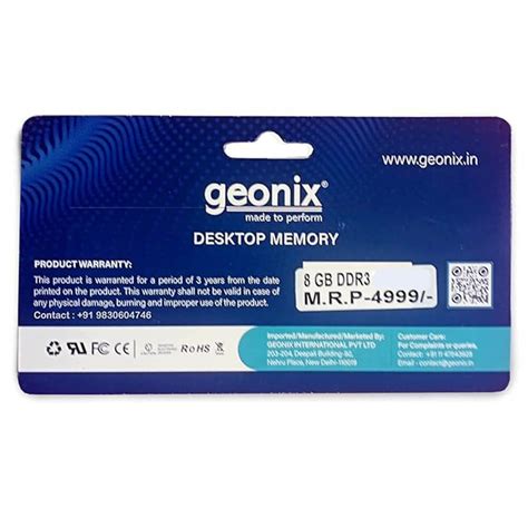 Geonix 8gb Ddr3 1600 Mhz Desktop Ram Standard And Gaming Pc 3 Years