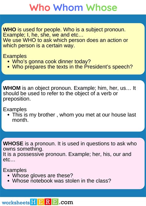 How To Use Who Whom Whose And Example Sentences Archives