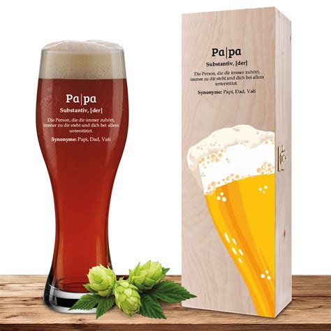 Weizenglas Holzkiste Set Mit Gravur Und Bedruckung Papa Bier
