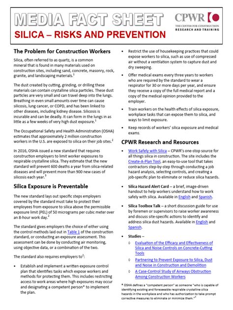 Silica Fact Sheet Pdf Occupational Safety And Health Administration