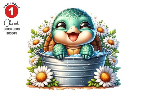 Turtle With Daisy Floral Spring Clipart Gráfico Por Thedigitalstore247