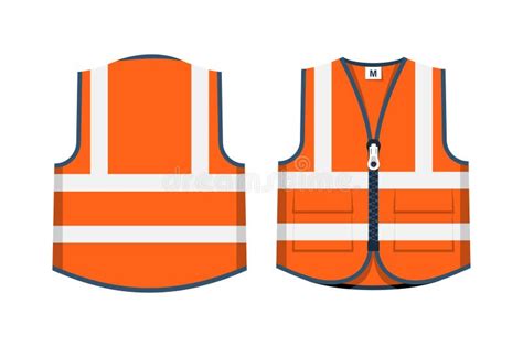 Safety Jacket Flat Icon Bright Orange Emergency Vest Front And Back