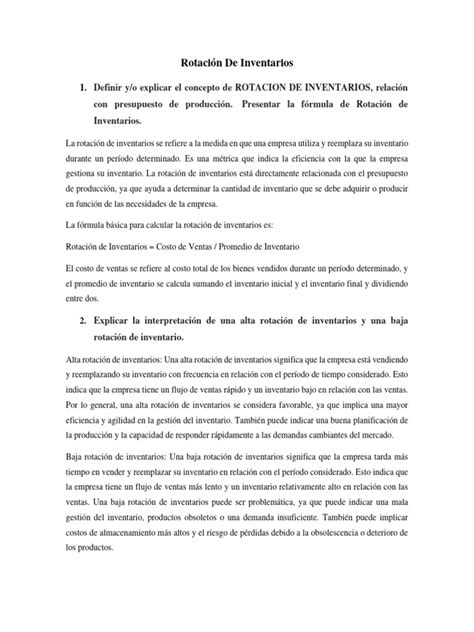 Rotación De Inventarios Pdf Business Presupuesto